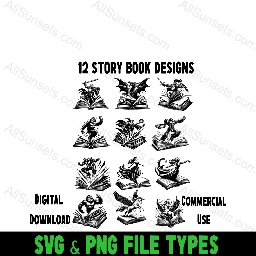 Storybook Jumpers 12 Characters Leaping From Books SVG & PNG Files ...