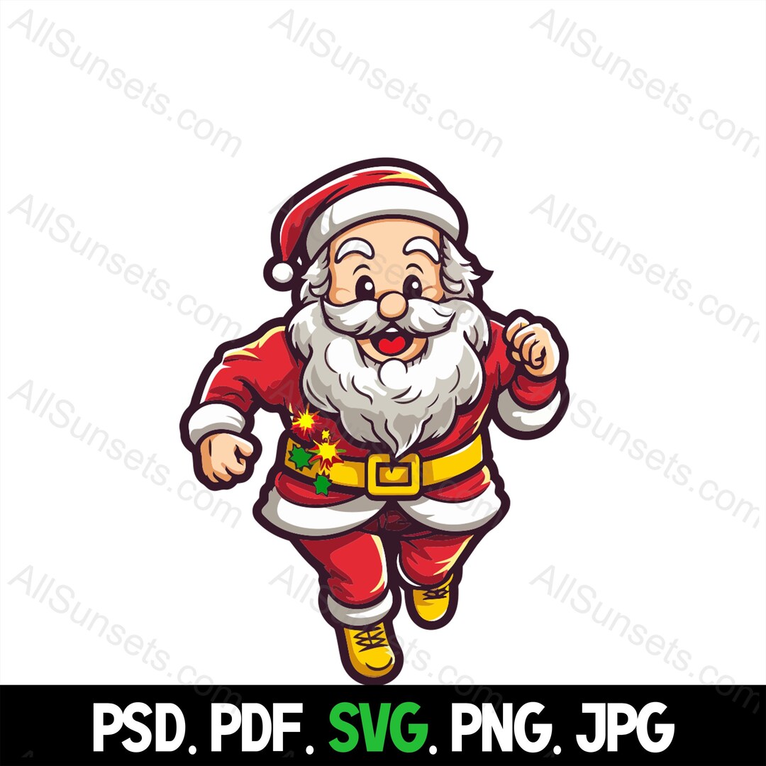 Santa Claus Running Svg Png Pdf Psd Jpg File Types Christmas Jogger ...