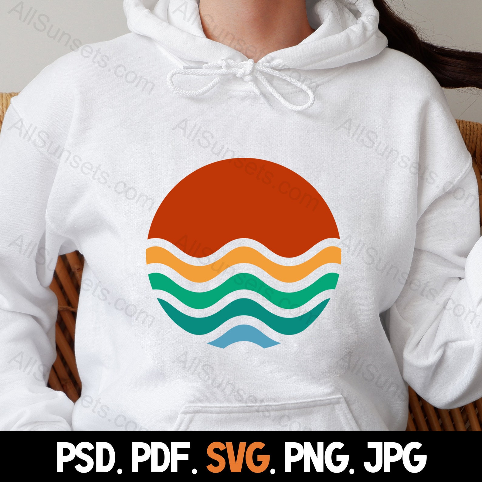 Retro Wavy Sunset SVG PNG Vectors Wavy Water Lines Circle Graphics ...