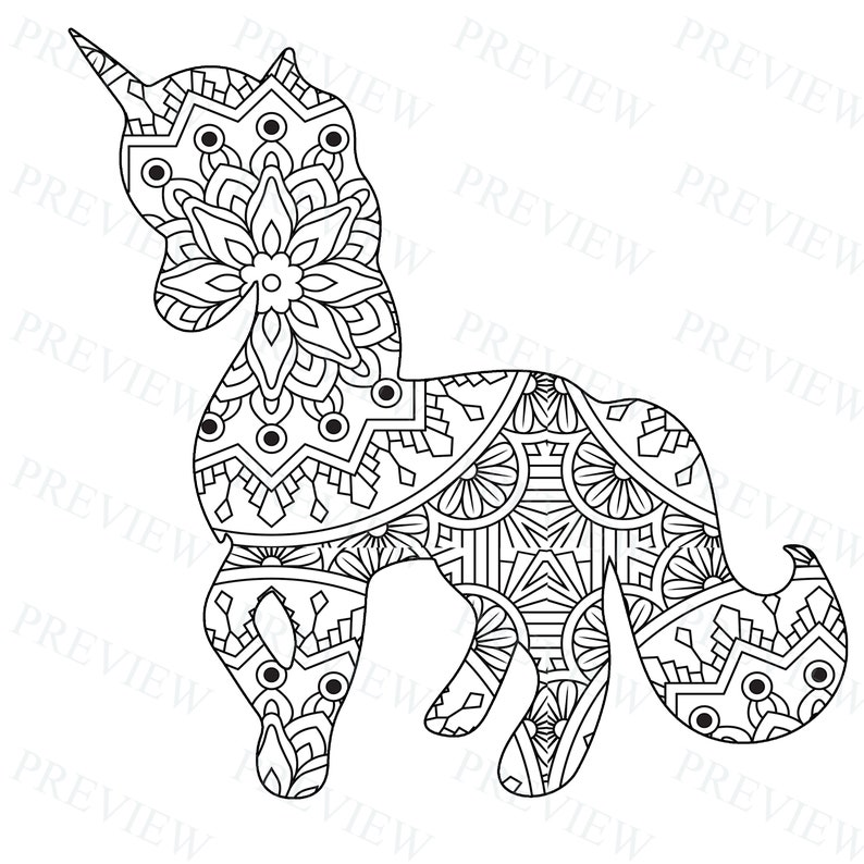 10 Mandala Unicorn Mandala Coloring Pages Commercial License - Etsy