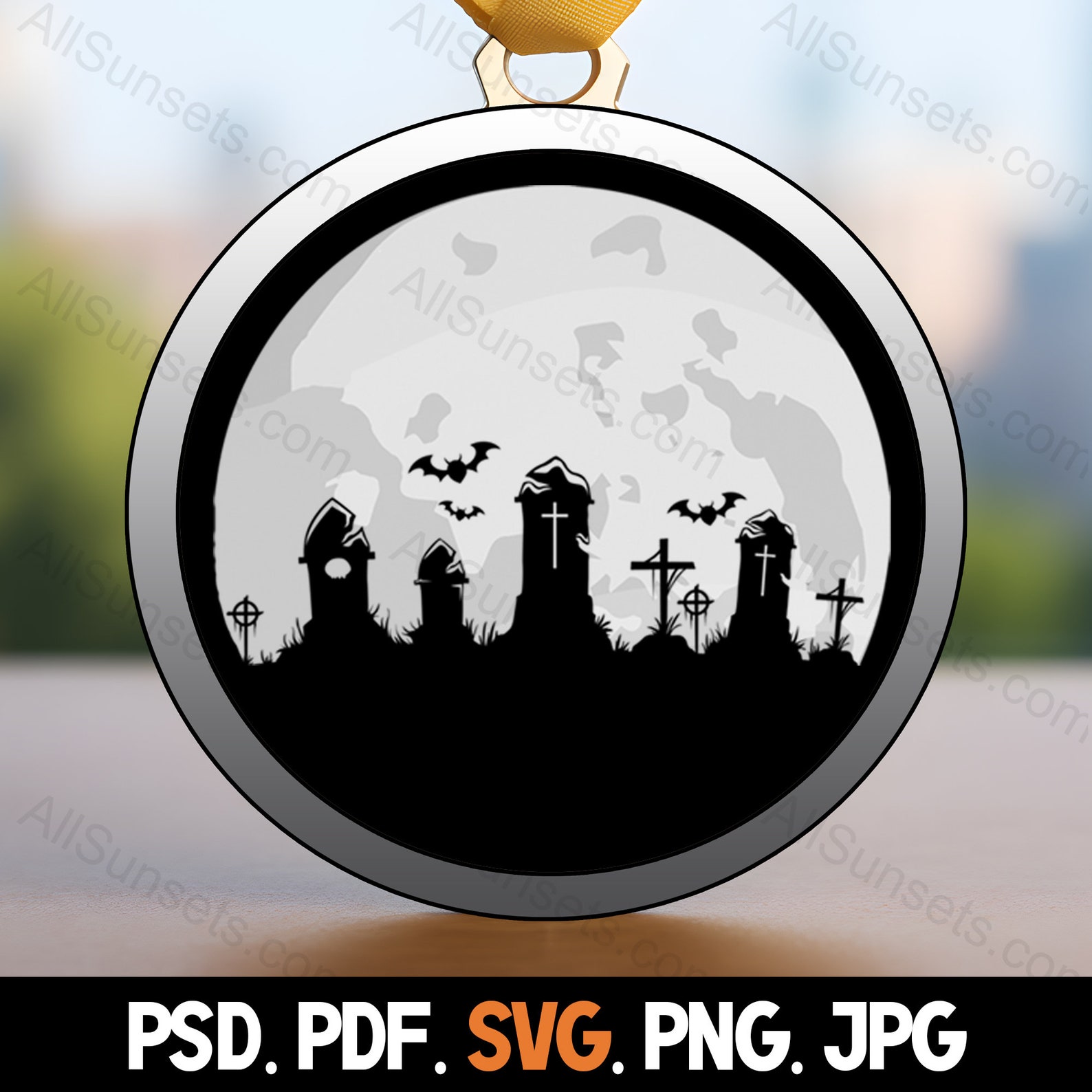 Halloween Full Moon Grey Graveyard Scene Svg Png Jpg Pdf Psd File Types ...