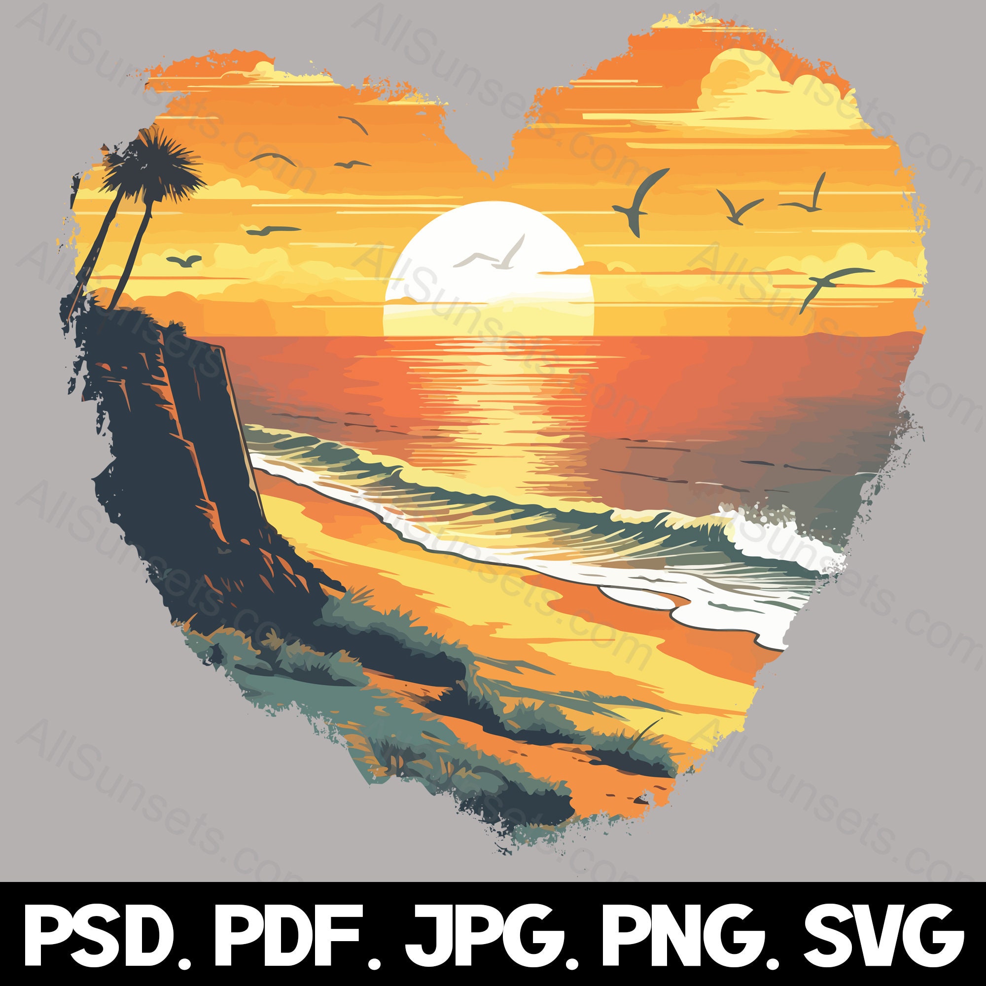 Beachside Cliffs Heart Shaped Sunset Svg Png Jpg Pdf Psd File - Etsy