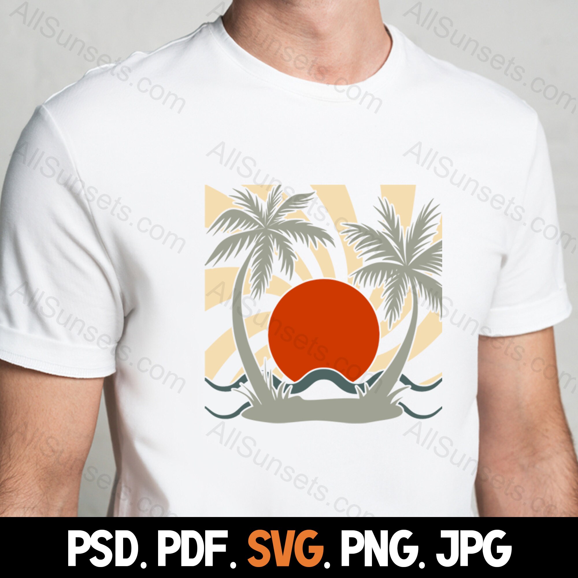 Palm Trees Retro Sunset Svg Png Jpg Pdf Psd File Types Ocean Waves ...