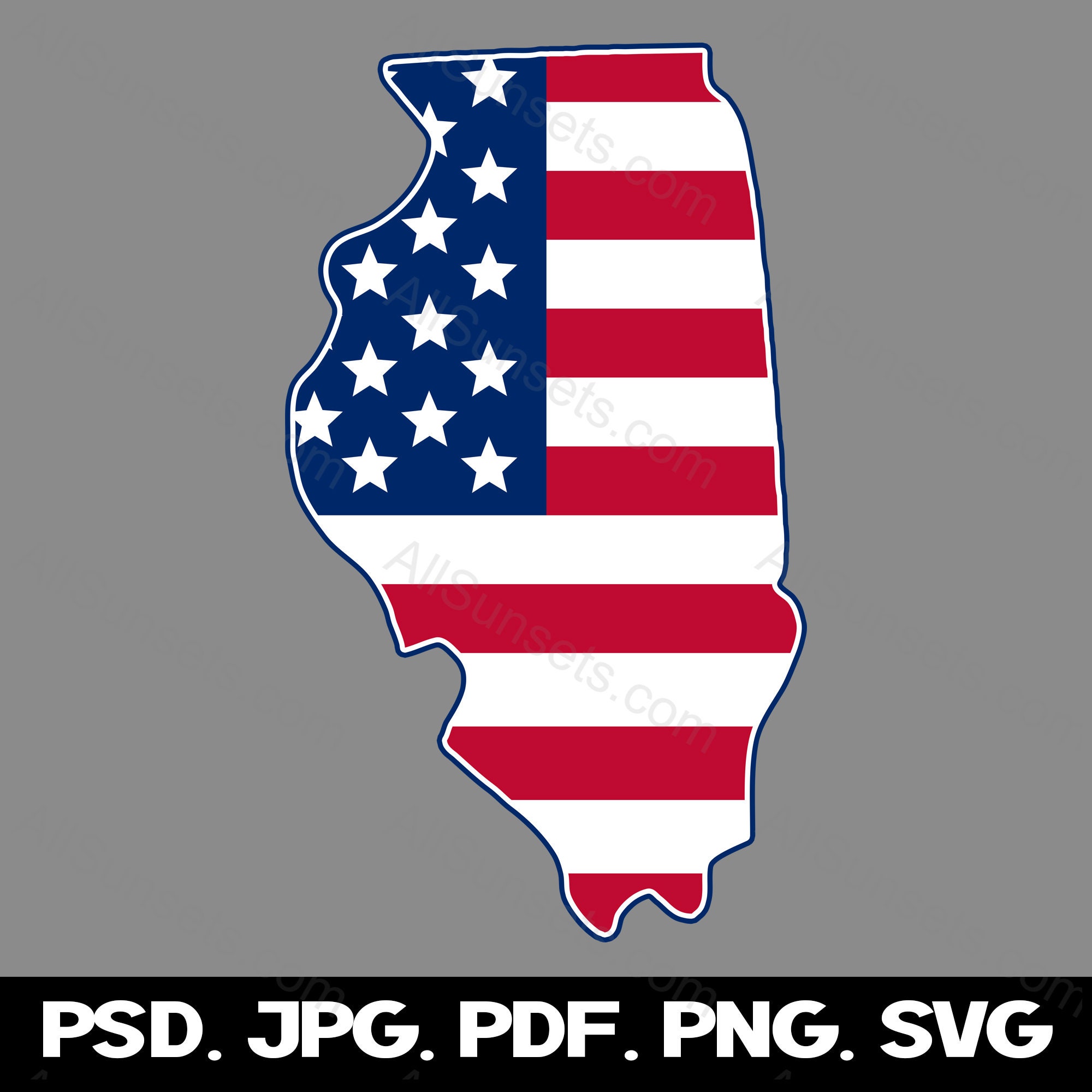 Illinois State Shape American Flag svg png jpg pdf psd File - Etsy México