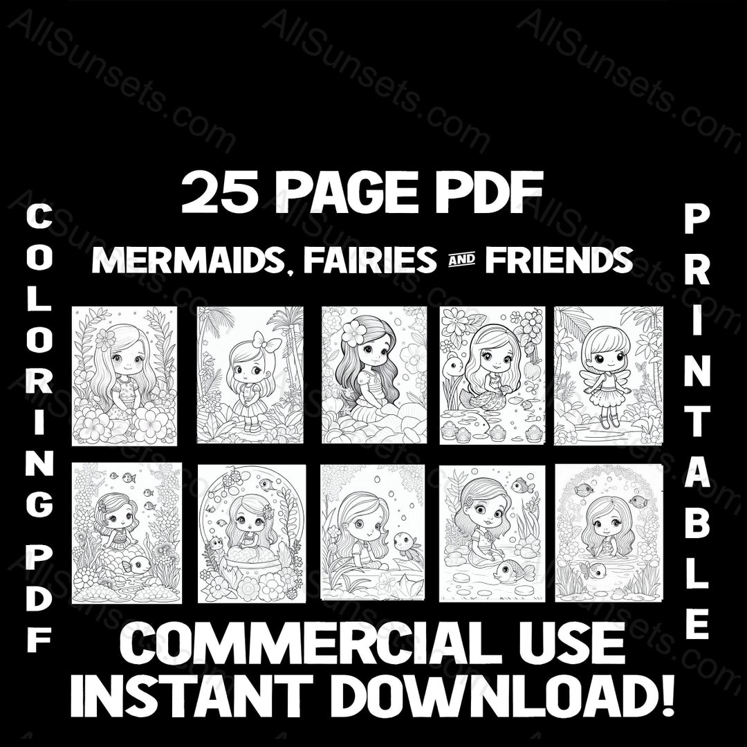 Mermaids Fairies & Friends Coloring Book Kids Printable Coloring Pages ...