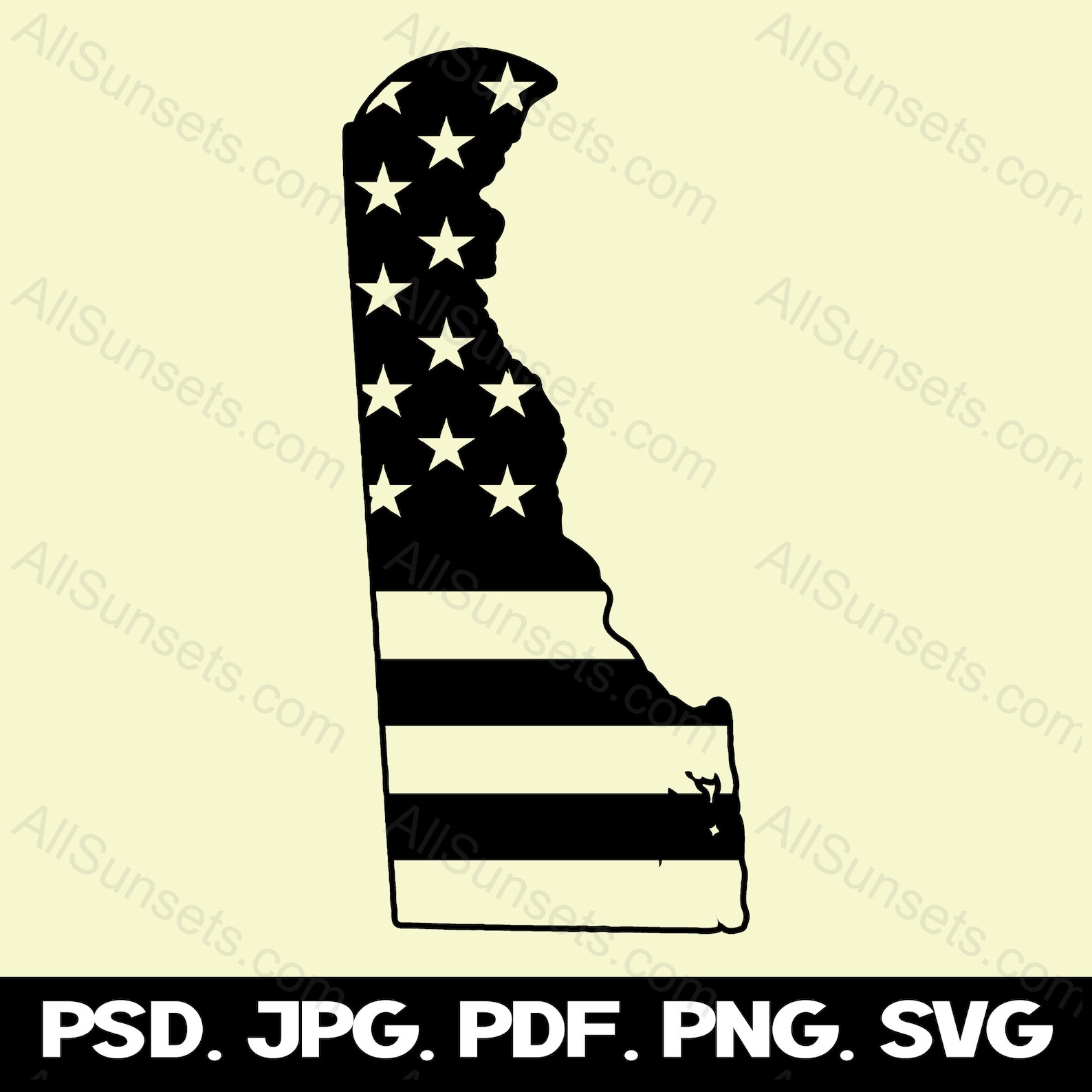 Delaware State Shape American Flag PNG SVG Patriotic Clipart USA State ...