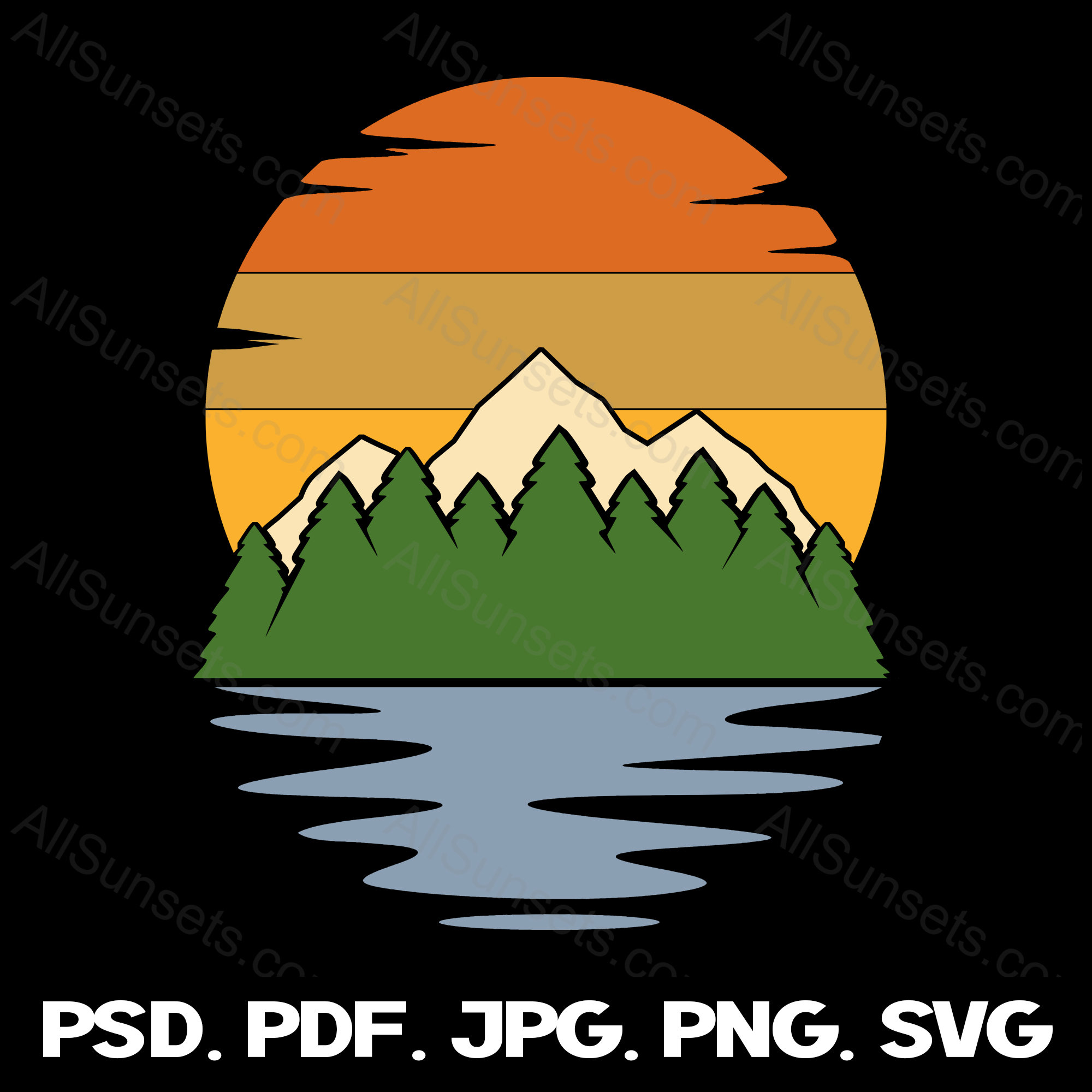 Mountain Lake Retro Vintage Sunset Svg Png Jpg Psd Pdf File - Etsy