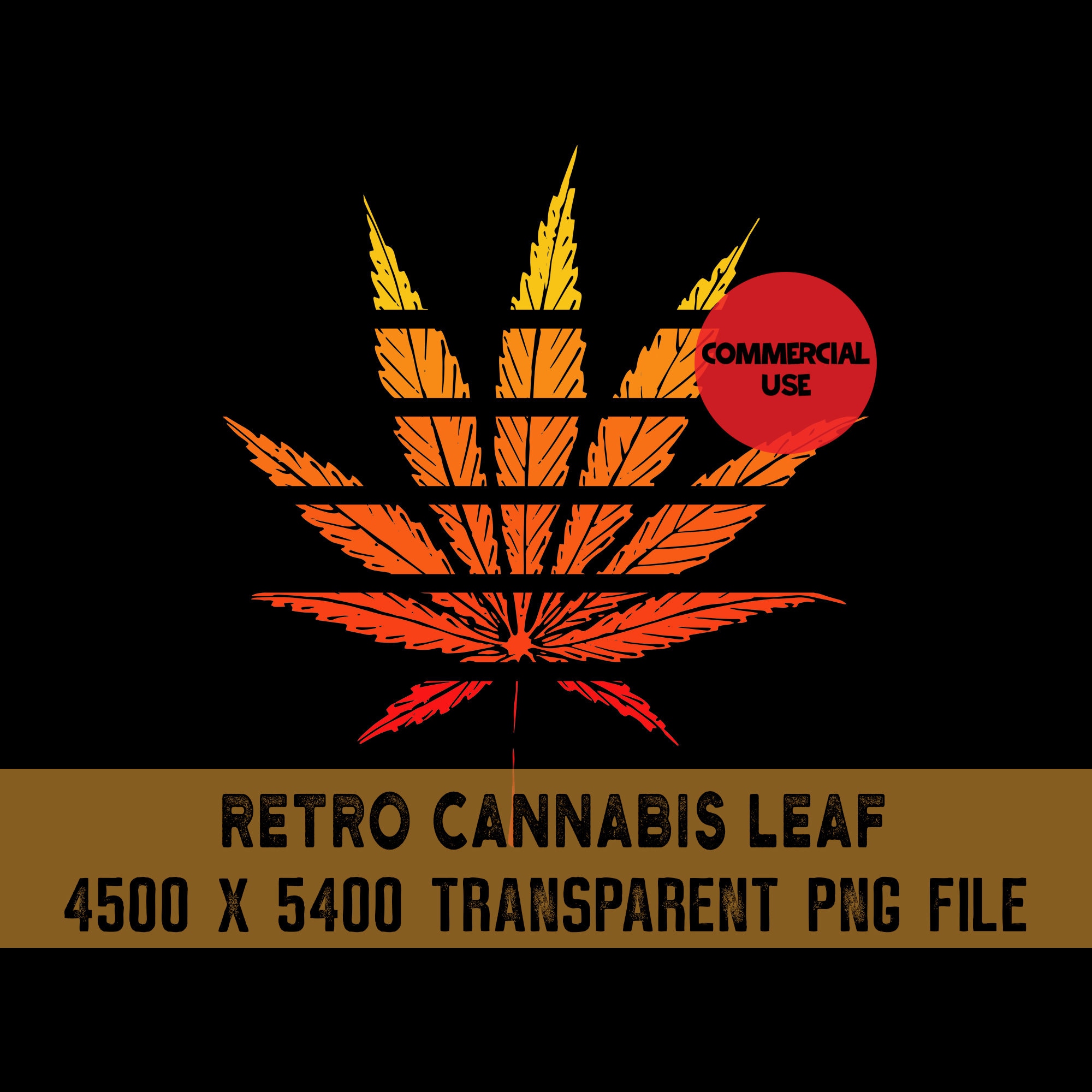 Retro Cannabis Marijuana Pot Leaf Sunset PNG Clip Art Red to - Etsy