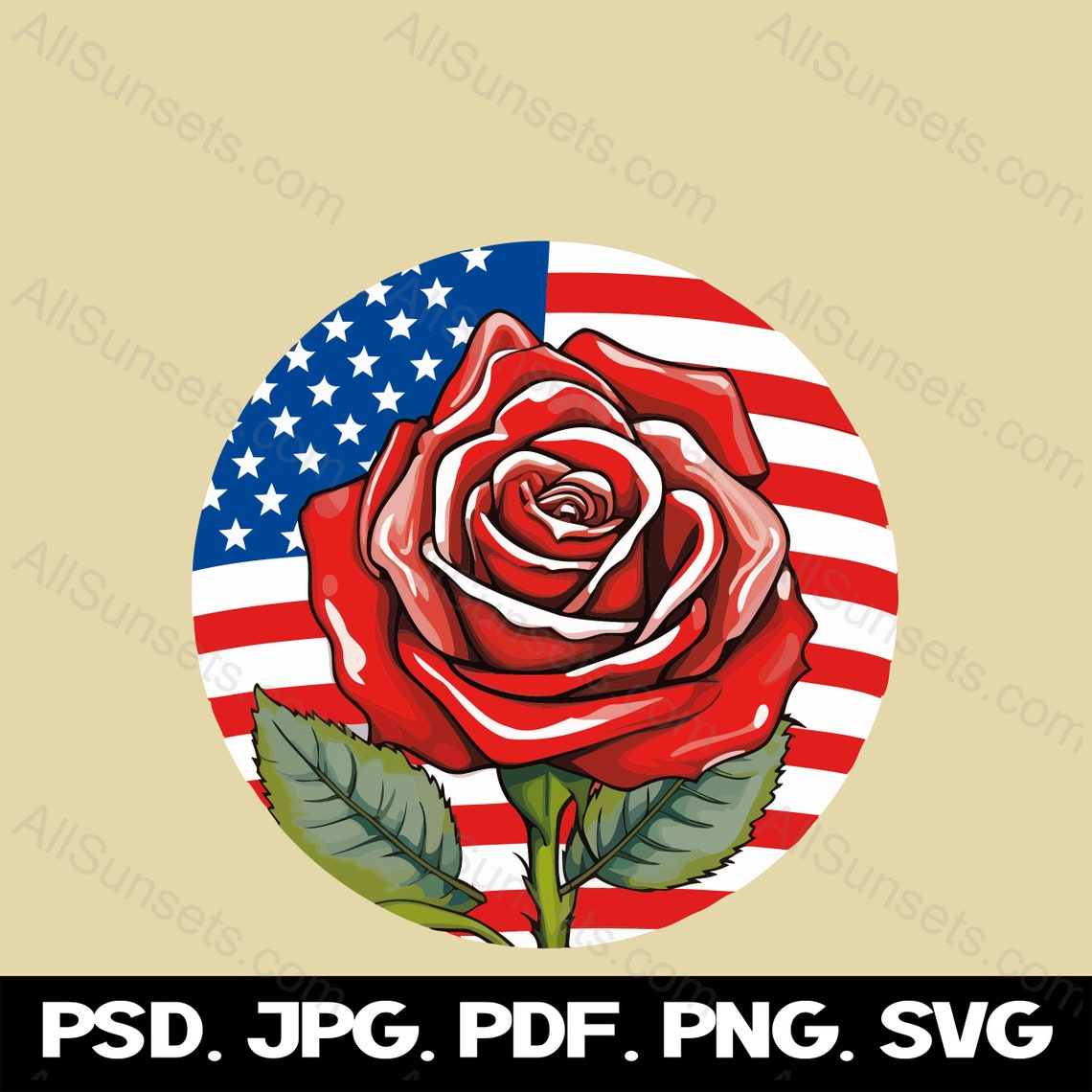 American Flag Red Rose Svg Png Jpg Pdf Psd File Types Patriotic Flower ...