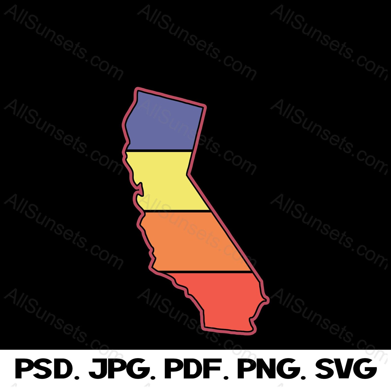 California State Retro Sunset PNG SVG PSD Pdf Jpg File Clipart 5 Colors ...