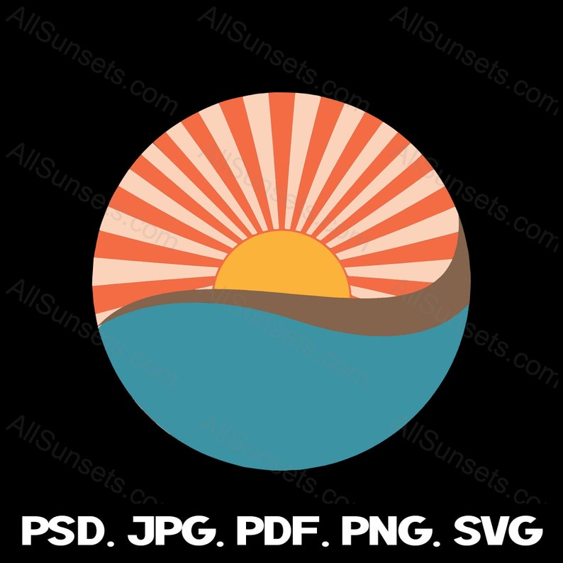 Retro Vintage Sunset Ocean Waves Sun Rays Svg Png Jpg Psd Pdf - Etsy