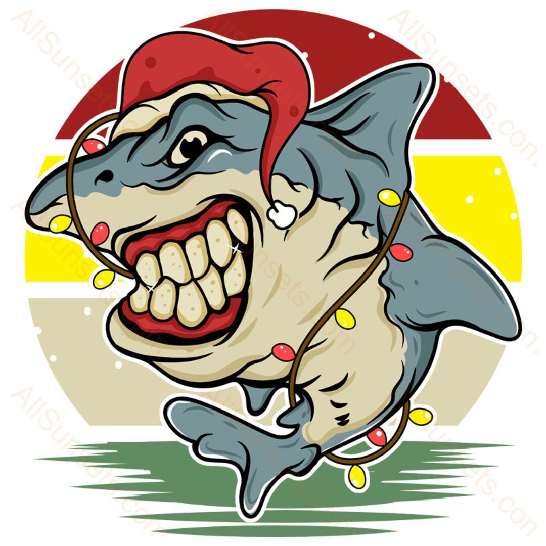 Santa Shark Christmas Lights Retro Sunset PNG Christmas Xmas Smiling ...