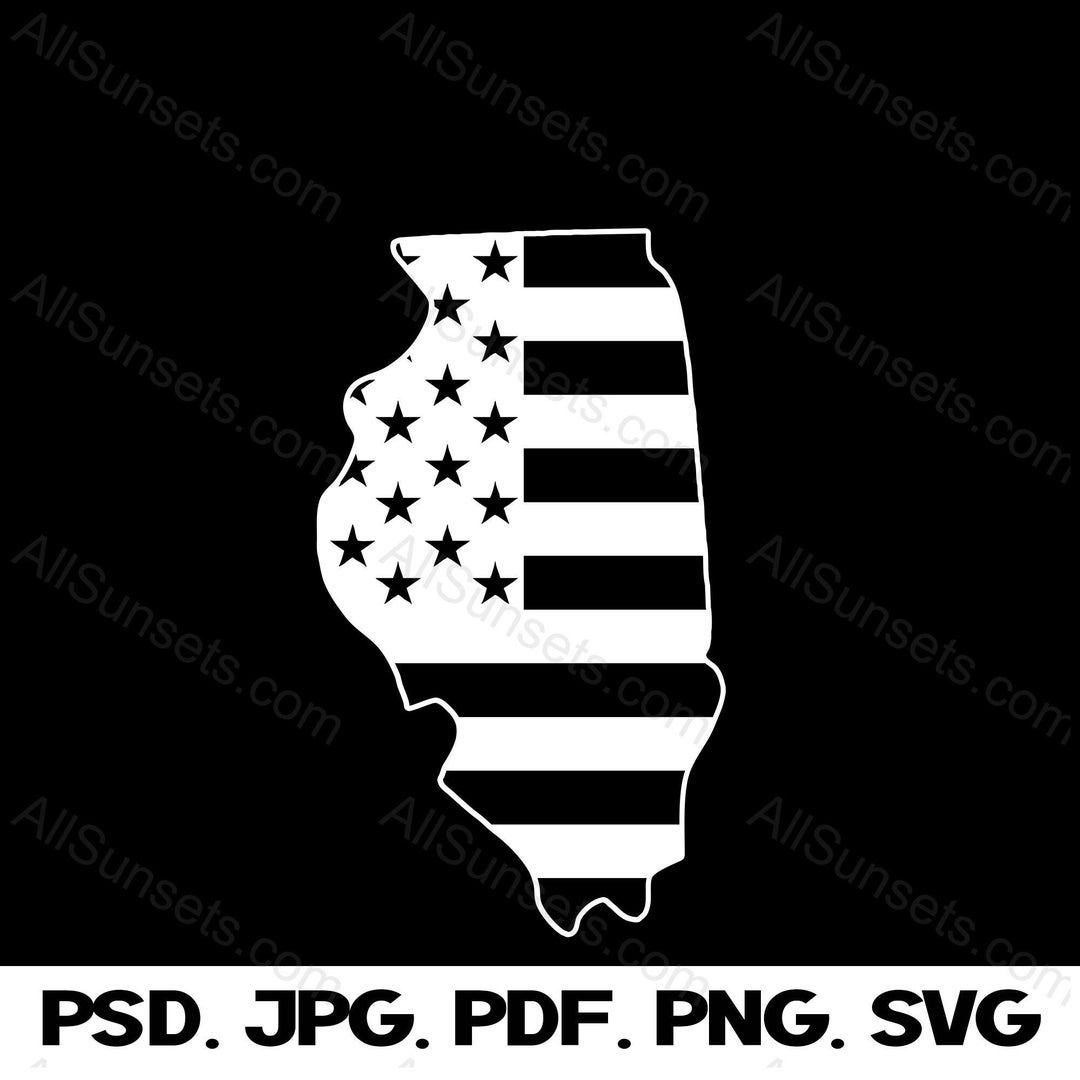 Illinois State Shape American Flag PNG SVG Jpg Psd Pdf Patriotic ...