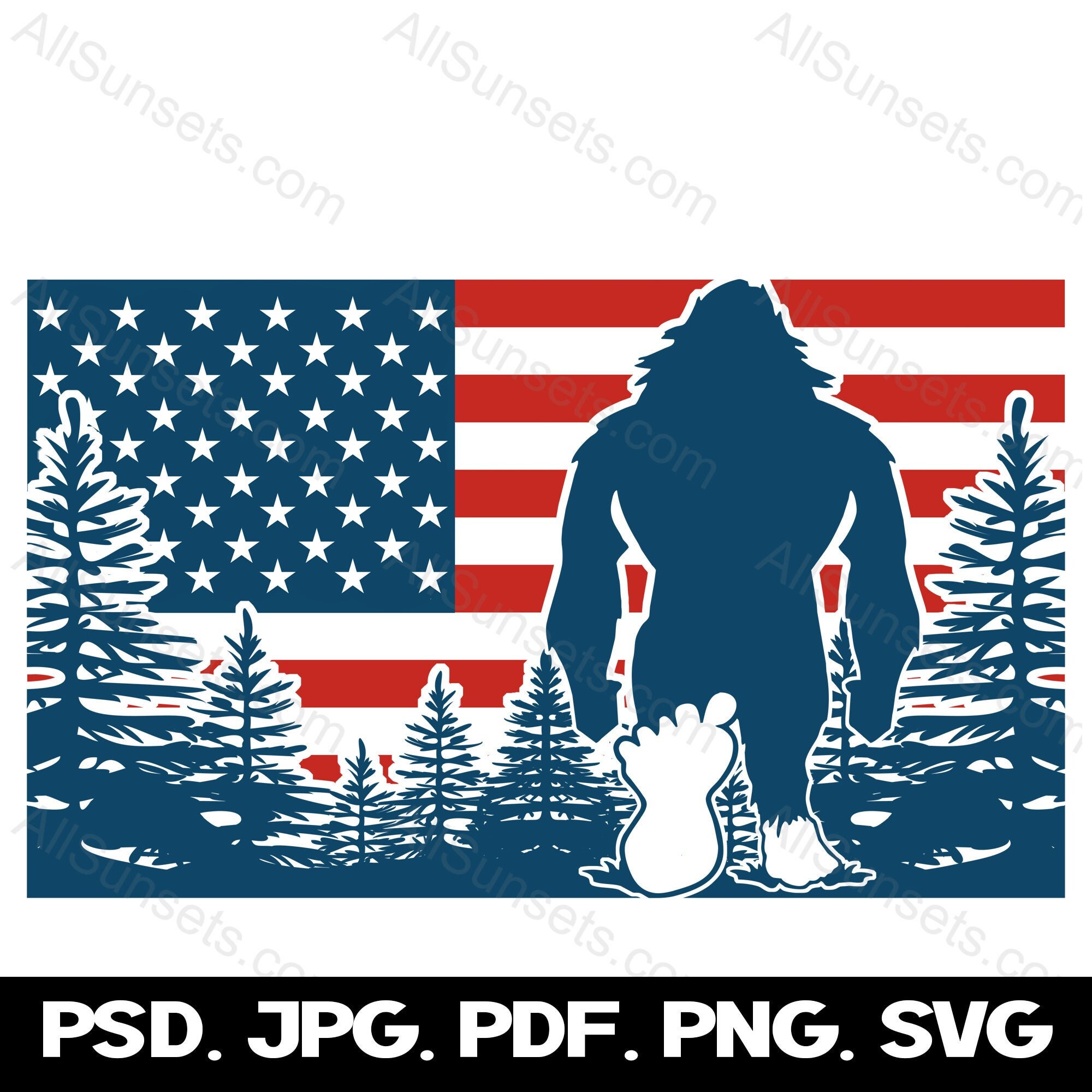 Bigfoot American Flag Svg Png Jpg Psd Pdf File Types Sasquatch - Etsy ...
