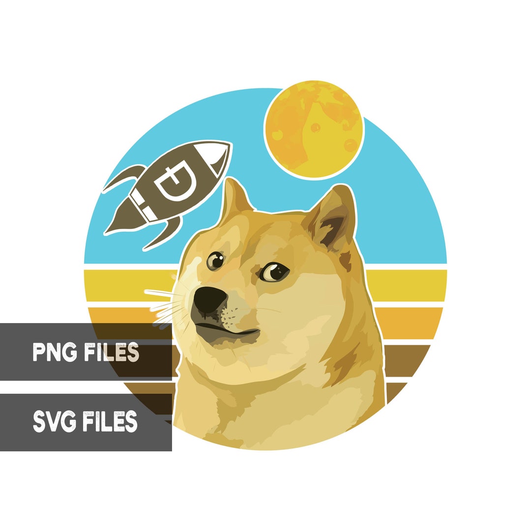 Dogecoin SVG Doge Coin PNG Rocket Moon Image Retro Sunset Clipart ...