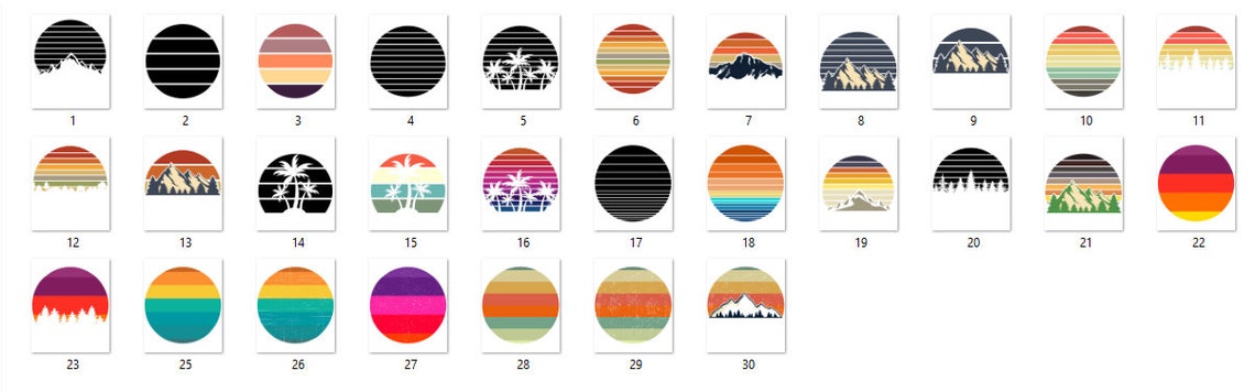 Retro Vintage Sunsets Pack 1 30 Retro Sunset Clipart PNG - Etsy