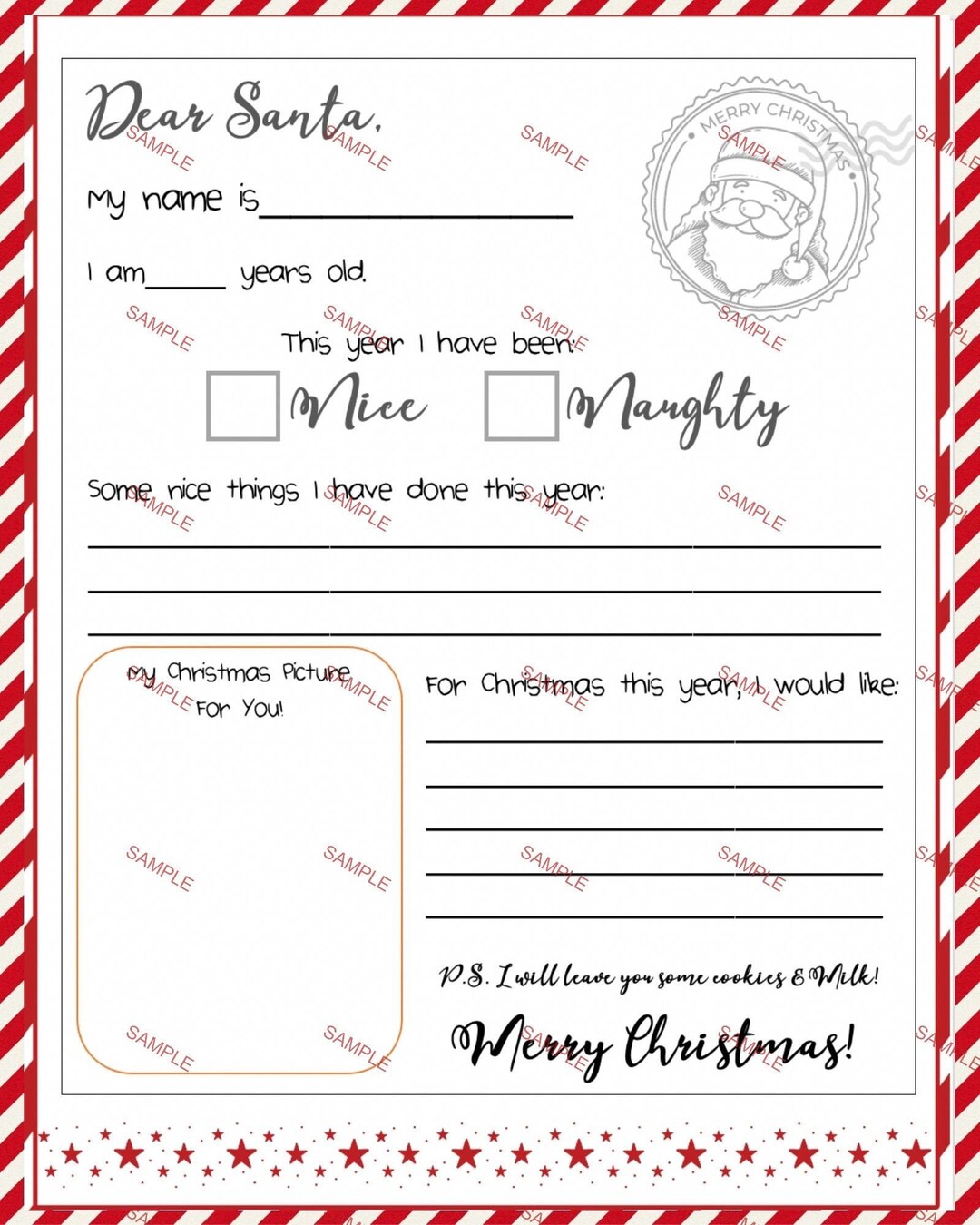 Letter to Santa Naughty Nice List Christmas Wish Dear Santa Claus ...