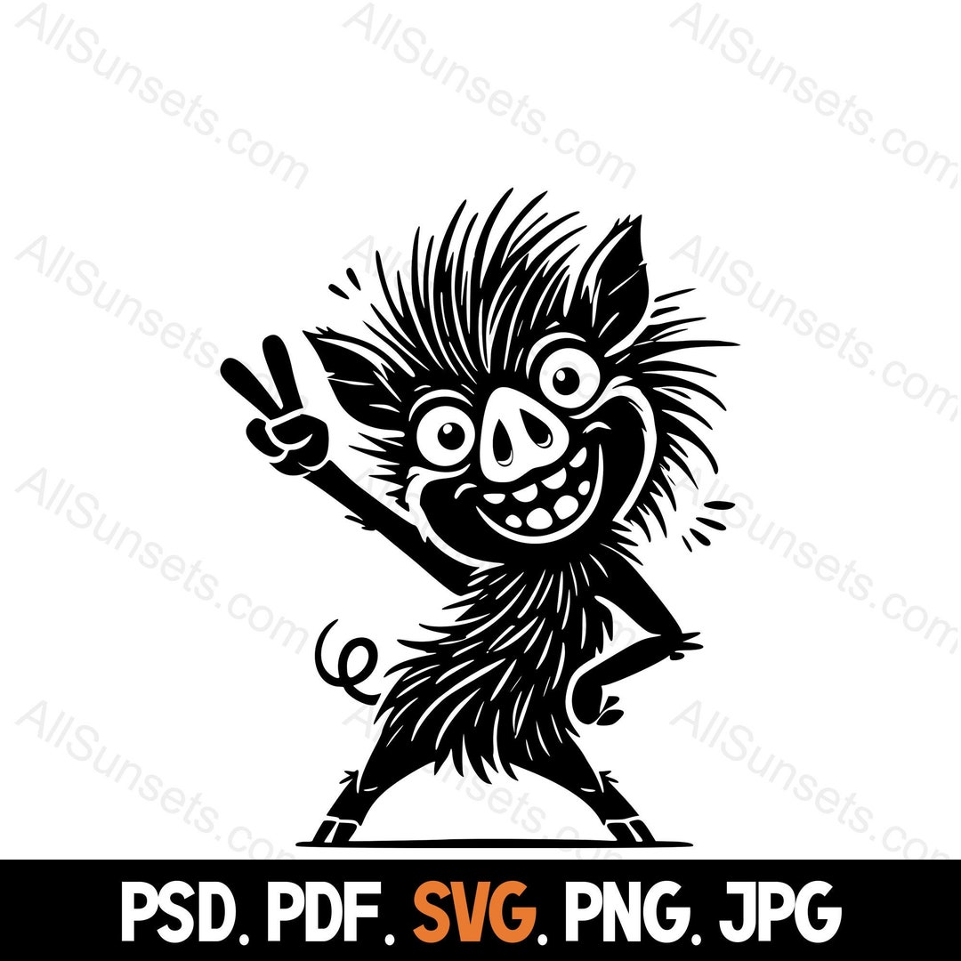Pig Cute Crazy Peace Sign Silhouette Svg Png Jpg Psd Pdf Vector File ...