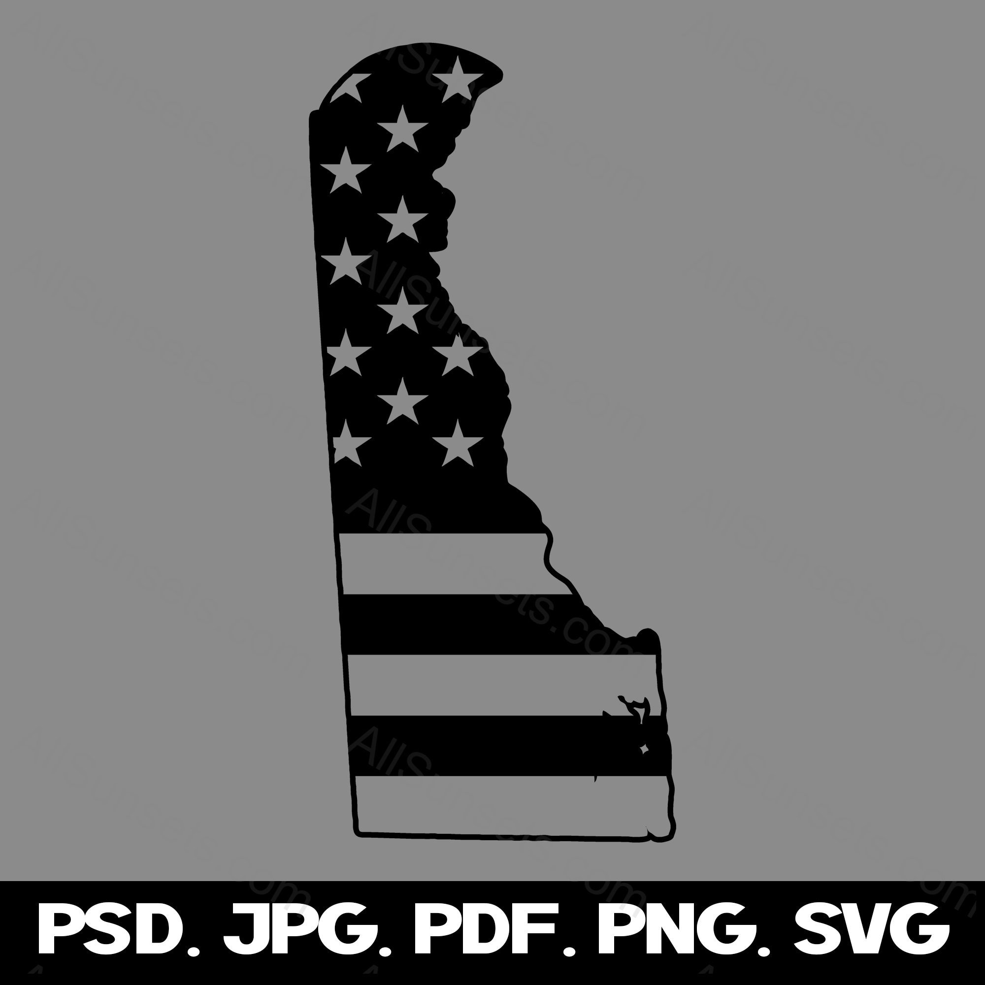 Delaware State Shape American Flag PNG SVG Patriotic Clipart USA State ...
