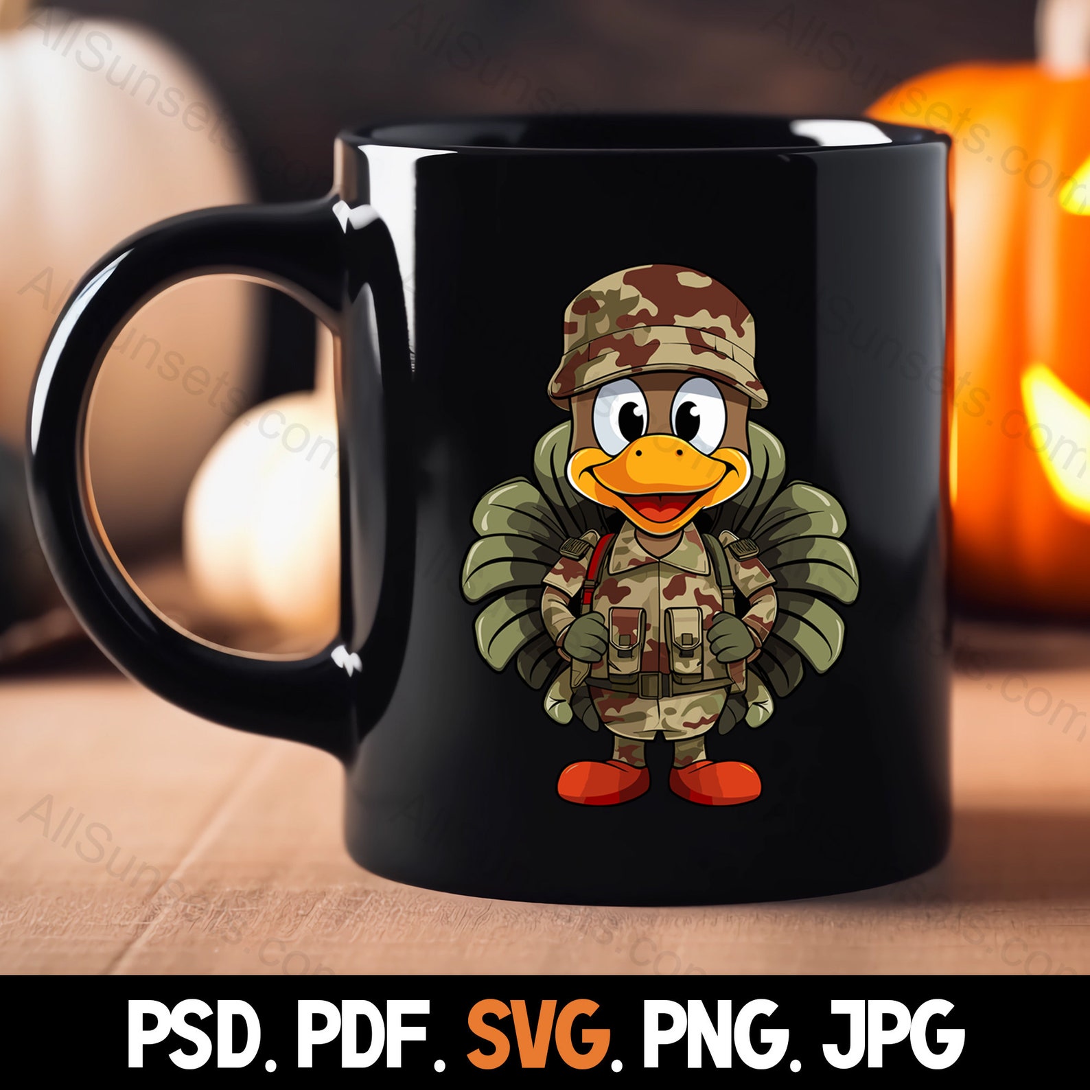 Turkey Wearing Camouflage Thanksgiving Clipart Svg Png Pdf Psd Jpg File ...