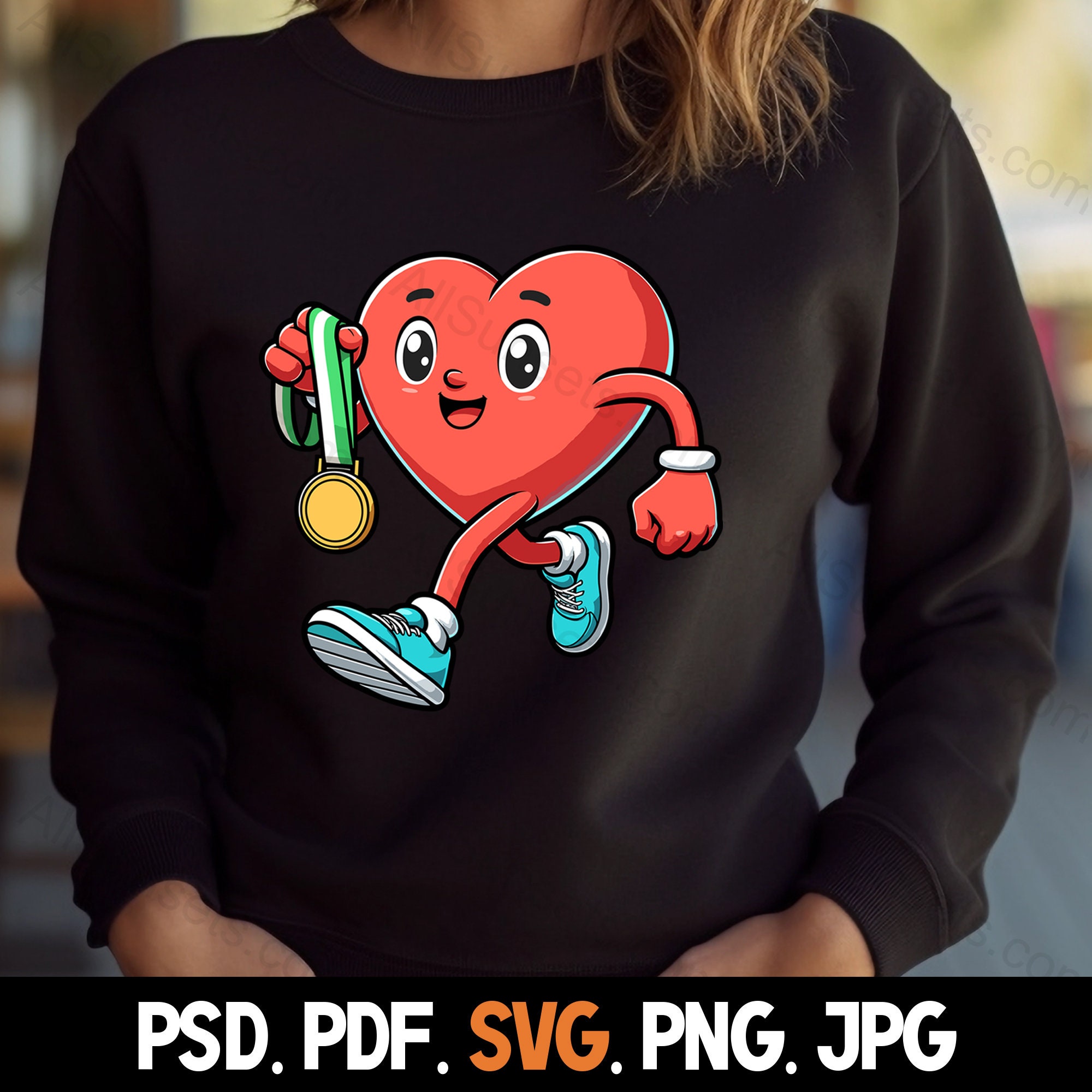 Heart Jogging Svg Png Pdf Psd Jpg File Types Valentines Day or Healthy ...