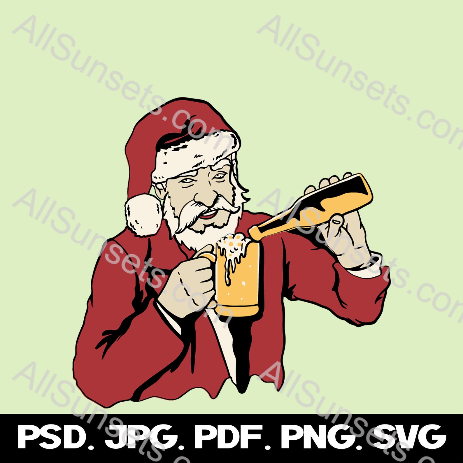 Santa Drunk Drinking Beer Retro Colors Christmas Xmas Santa - Etsy