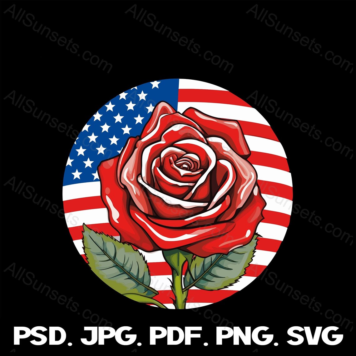 American Flag Red Rose Svg Png Jpg Pdf Psd File Types - Etsy