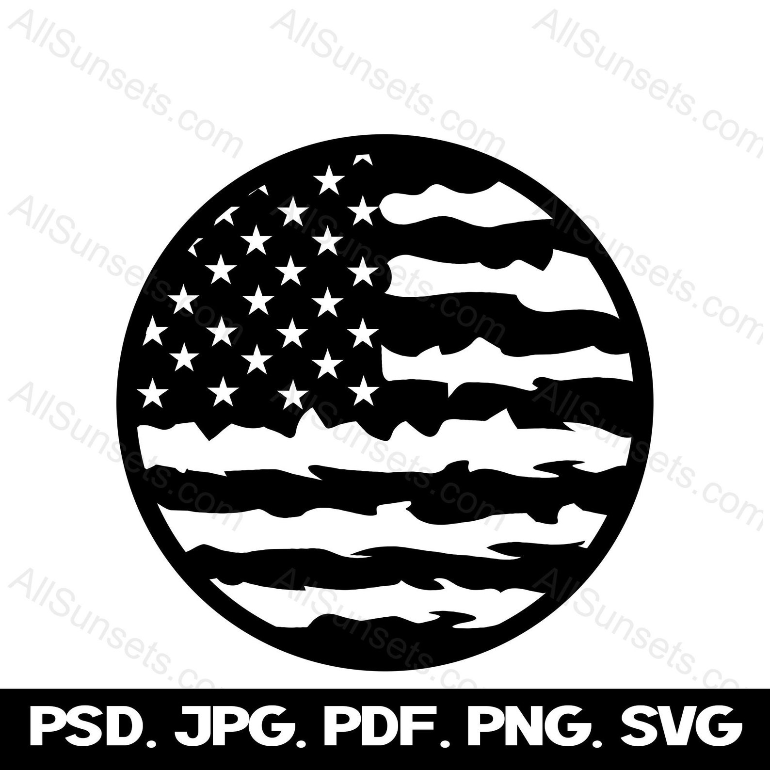 Round American Flag SVG Single Color Circle Vector Graphics USA Flag ...