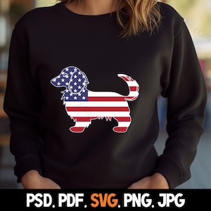 Long Hair Dachshund Dog Shaped American Flag Svg Png Jpg Pdf Psd File ...