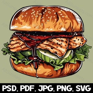 BBQ Chicken Sandwich Svg Png Psd Jpg Pdf File Types World Famous Food ...