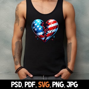 Broken Heart American Flag Svg Png Jpg Pdf Psd File Types Patriotic USA ...