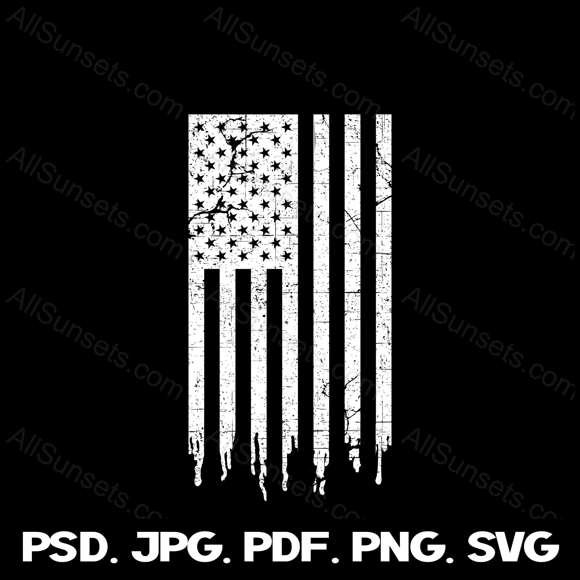 American Flag Torn Grunge Vintage Distressed PNG Black SVG Psd - Etsy