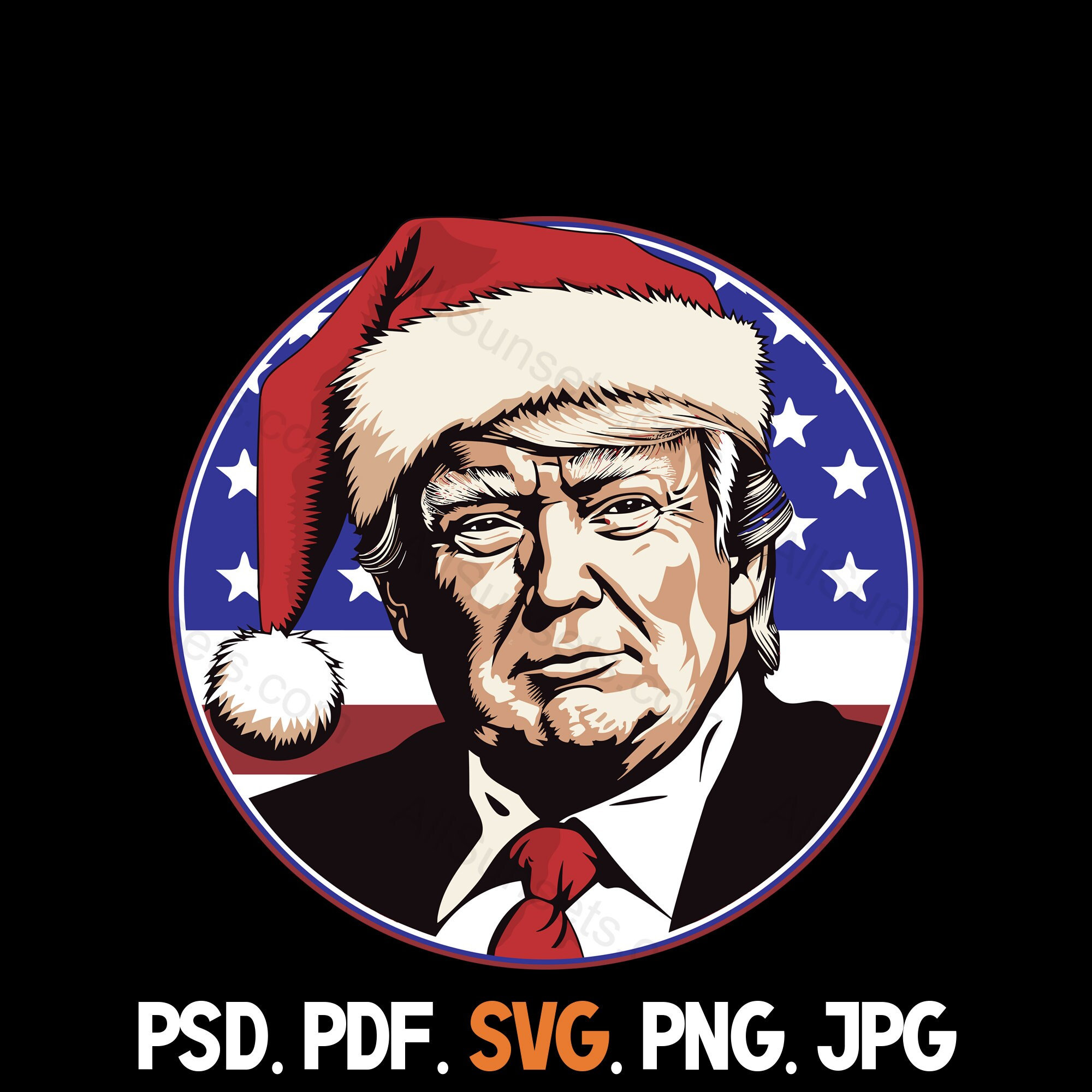 President Donald Trump Santa Hat Round American Flag Svg Png Jpg Pdf ...