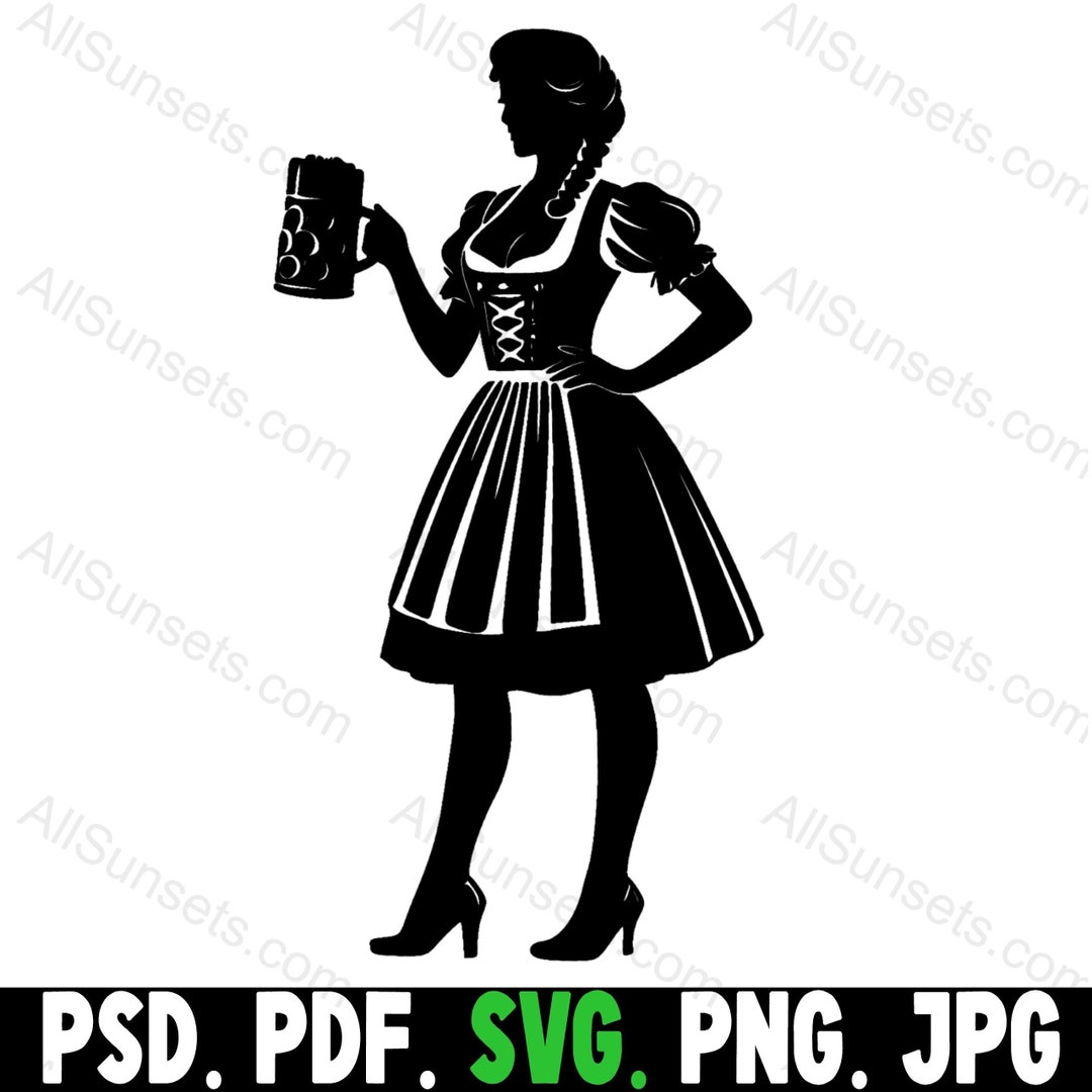 Oktoberfest Beer Maiden Silhouette Clipart Svg, Png, Jpg, Pdf, Psd File ...