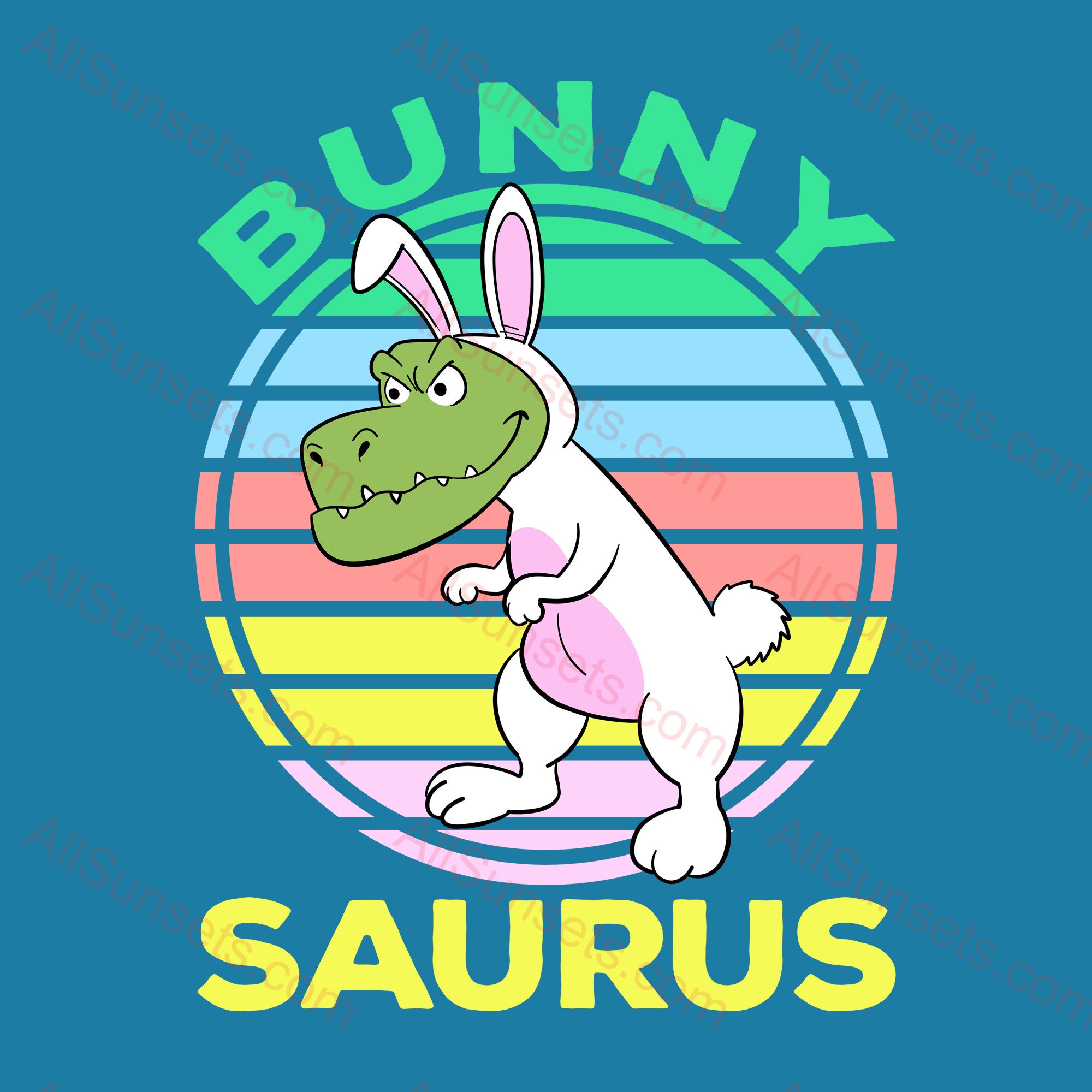 Bunny Saurus Easter T-rex Retro Pastel Sunset PNG PSD SVG Pdf Jpg ...
