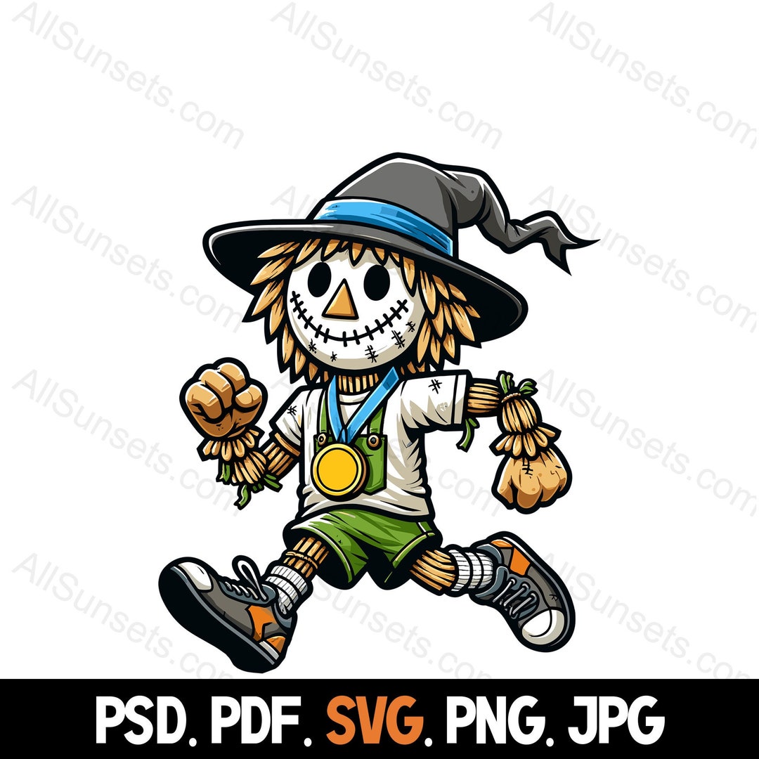 Scarecrow Jogging Svg Png Pdf Psd Jpg File Types Halloween Marathon ...