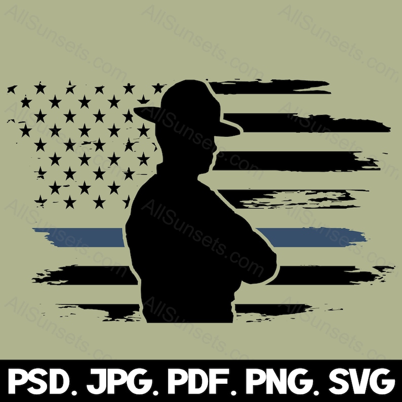 Police Officer Thin Blue Line Grunge American Flag Svg Png Jpg Pdf Psd ...
