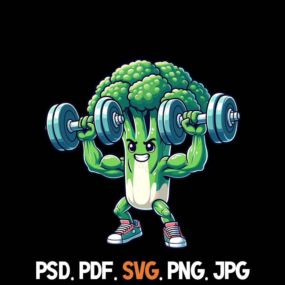 Broccoli Lifting Dumbbells Svg Png Pdf Psd Jpg File Types Exercise ...