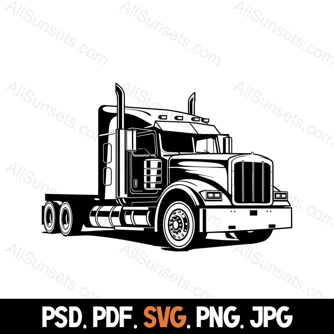 Semi Truck Bobtail Svg Png Jpg Psd Pdf Files Truck Driver 18 Wheeler ...