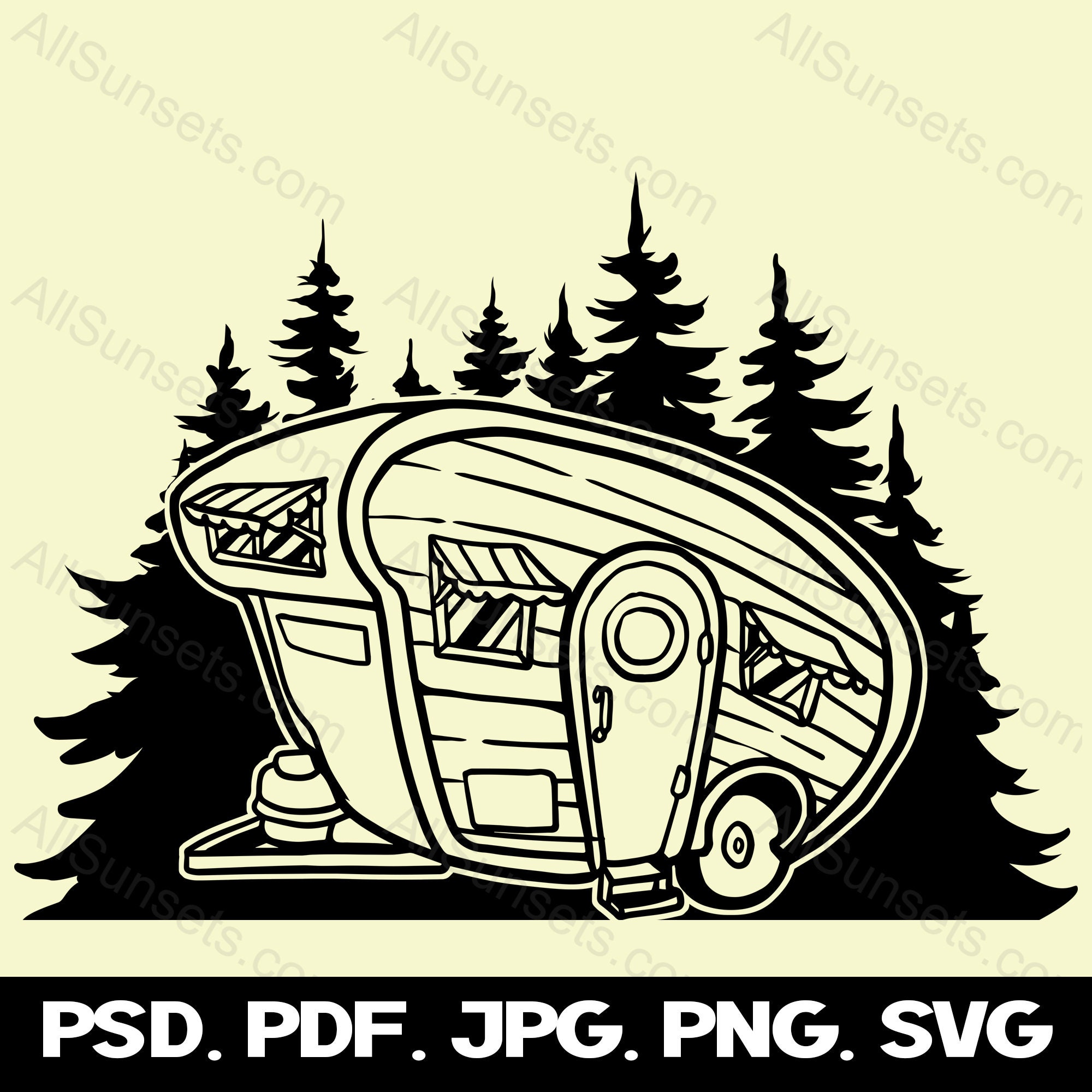 Old Cute Camper In The Woods svg png jpg psd pdf Tipos de - Etsy México