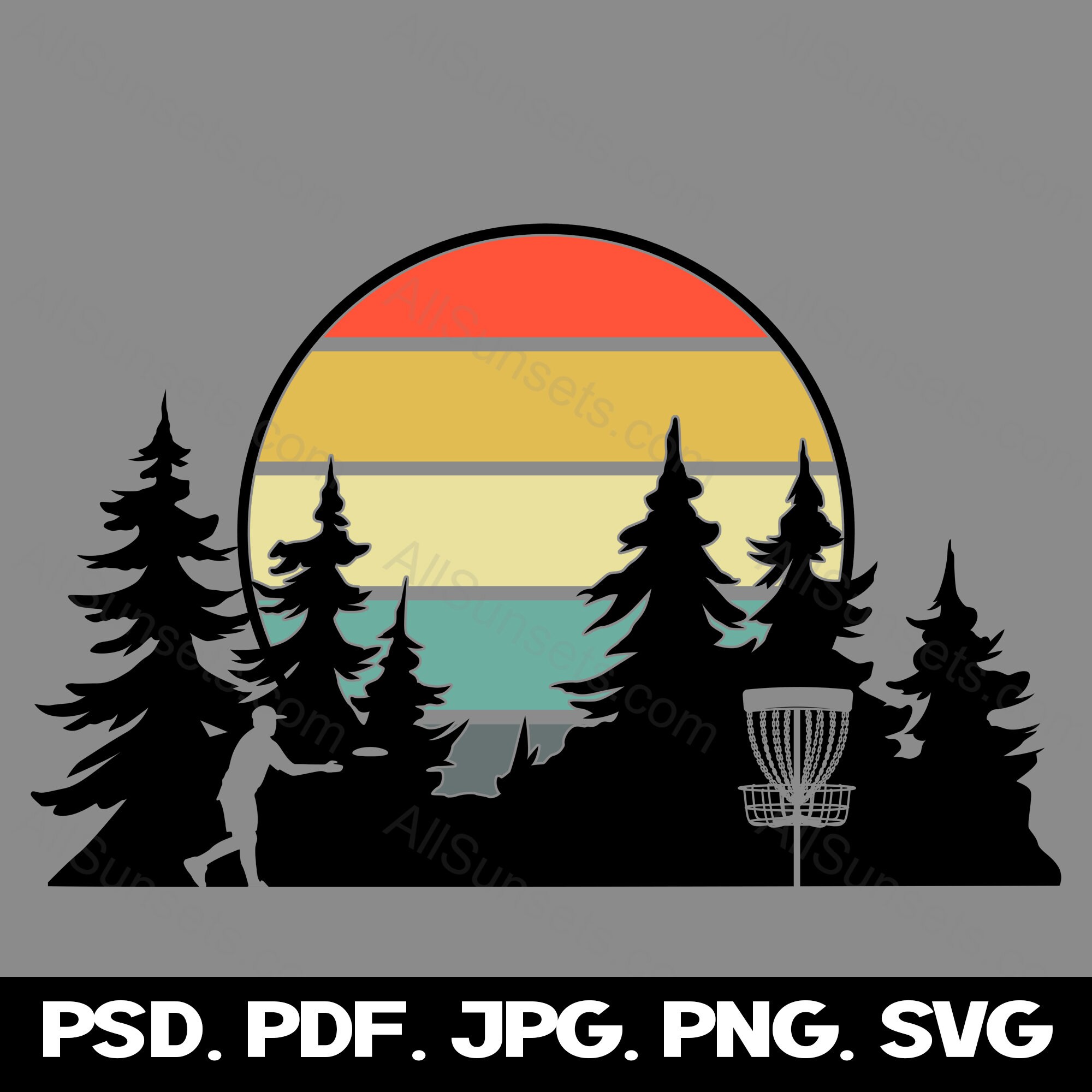 Disc Golf Forest Retro Sunset Svg Png Psd Jpg Pdf File Types - Etsy