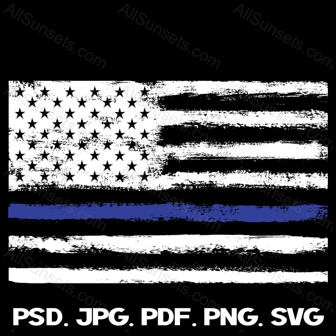 Thin Blue Line American Flag PNG and SVG Cut Files Police Officer ...