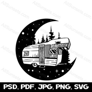 Crescent Moon Classic Campers in the Woods 5 Pack Svg Png Jpg Psd Pdf ...