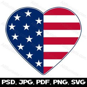 American Flag Patriotic Heart Svg Png Jpg Psd Pdf File Types USA United ...