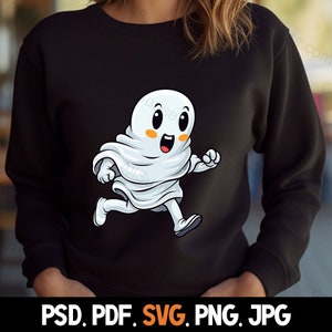 Cute Ghost Jogging Character Svg Png Pdf Psd Jpg File Types Halloween ...
