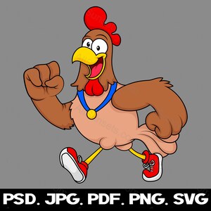 Chicken Running Svg Png Pdf Psd Jpg File Types Rooster Jogging Walker ...
