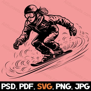 Snowboarding Girl Silhouette Svg Png Jpg Pdf Psd File Types Woman ...