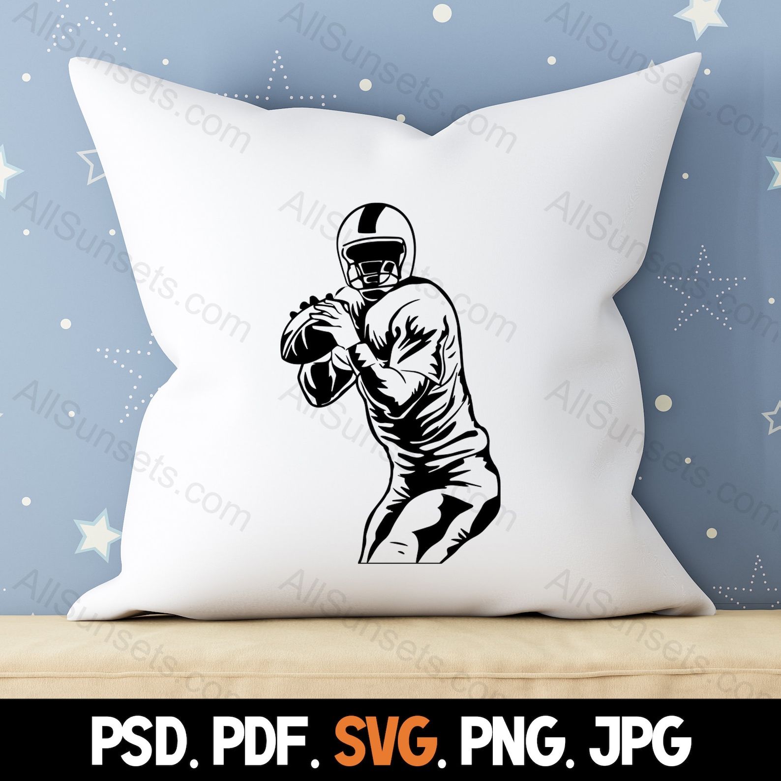 Football Player Svg Male Quarterback Png Jpg Pdf Psd File Types Passing ...