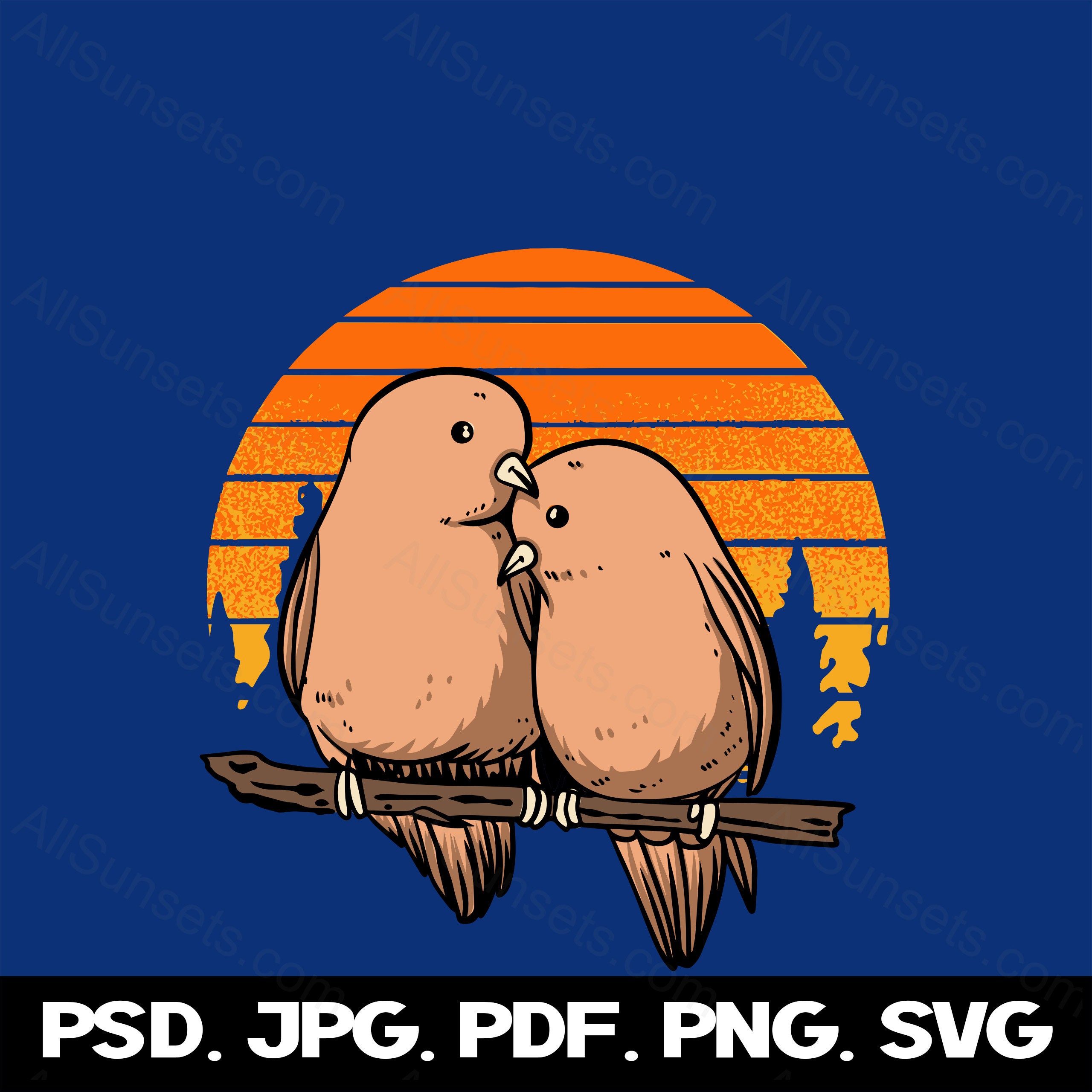 Love Birds Retro Vintage Sunset Svg Png Jpg Pdf Psd File Types Forest ...