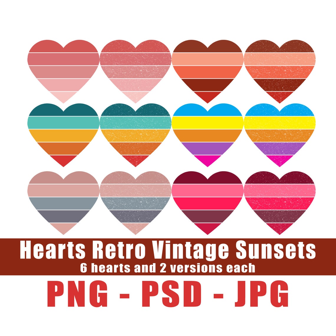 Heart Shapes Retro Vintage Sunsets PNG PSD JPG Files | Etsy